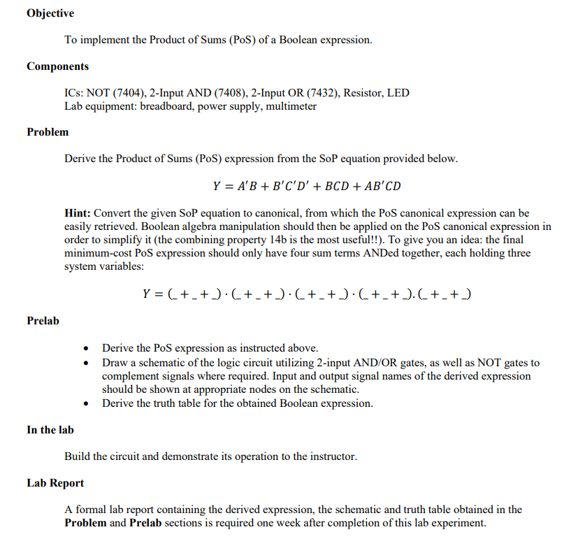 Solved roblem Derive the Product of Sums (PoS) expression | Chegg.com