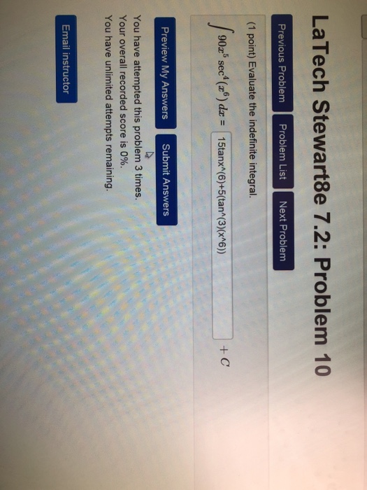 Solved LaTech Stewart8e 7.2: Problem 10 Previous | Chegg.com