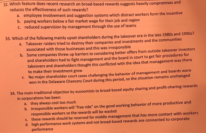 Solved 32. Which feature does recent research on broad-based | Chegg.com
