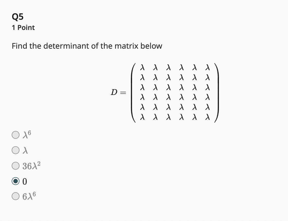 Solved Find the determinant of the matrix below | Chegg.com