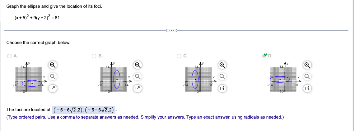 Solved Graph the ellipse and give the location of its foci. | Chegg.com