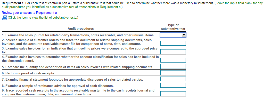 Solved Requirement c. For each test of control in part a., | Chegg.com