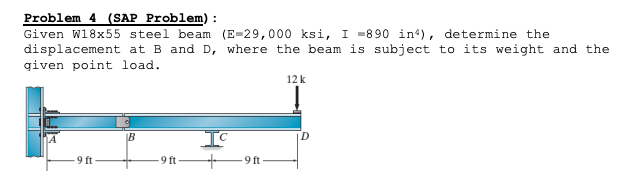 Solved Problem 4 (SAP Problem): Given W18x55 steel beam | Chegg.com