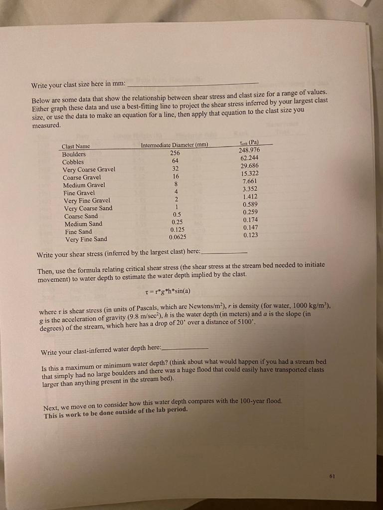 Write your clast size here in mm: Below are some data | Chegg.com