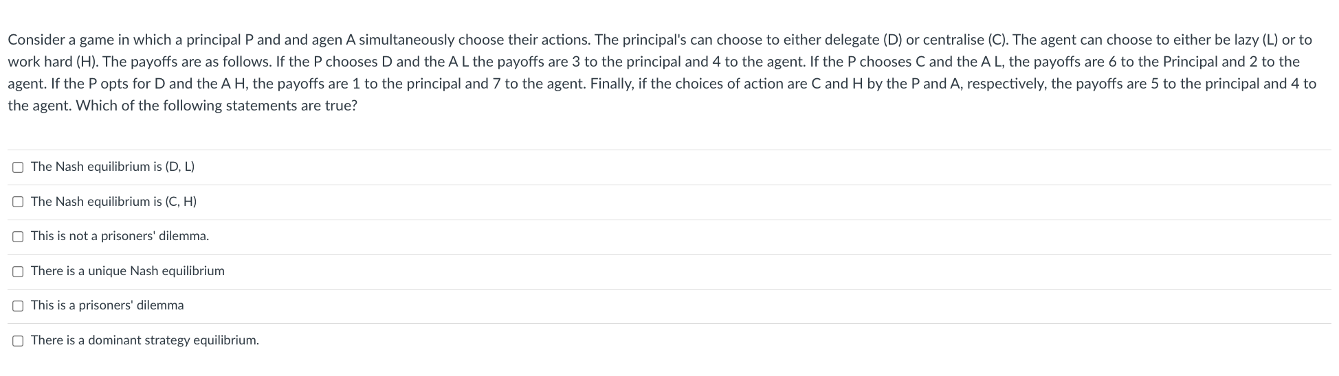 Solved Consider a game in which a principal P and and agen A | Chegg.com