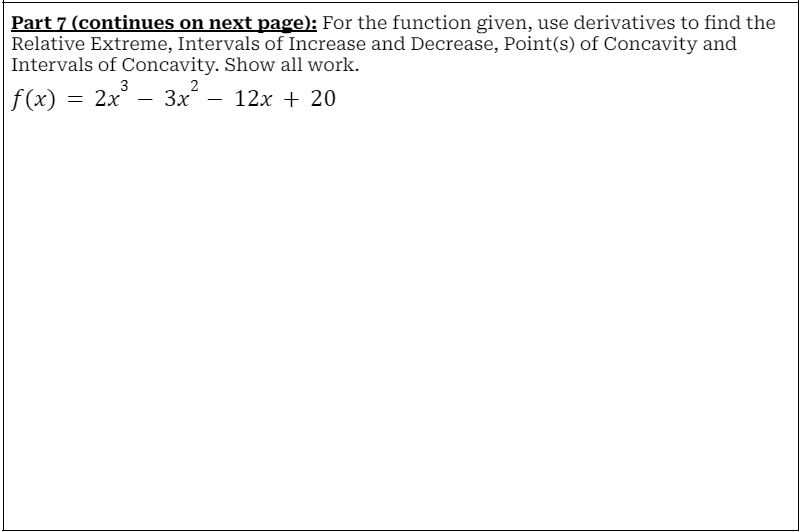 Solved Part 7 (continues on next page): For the function | Chegg.com