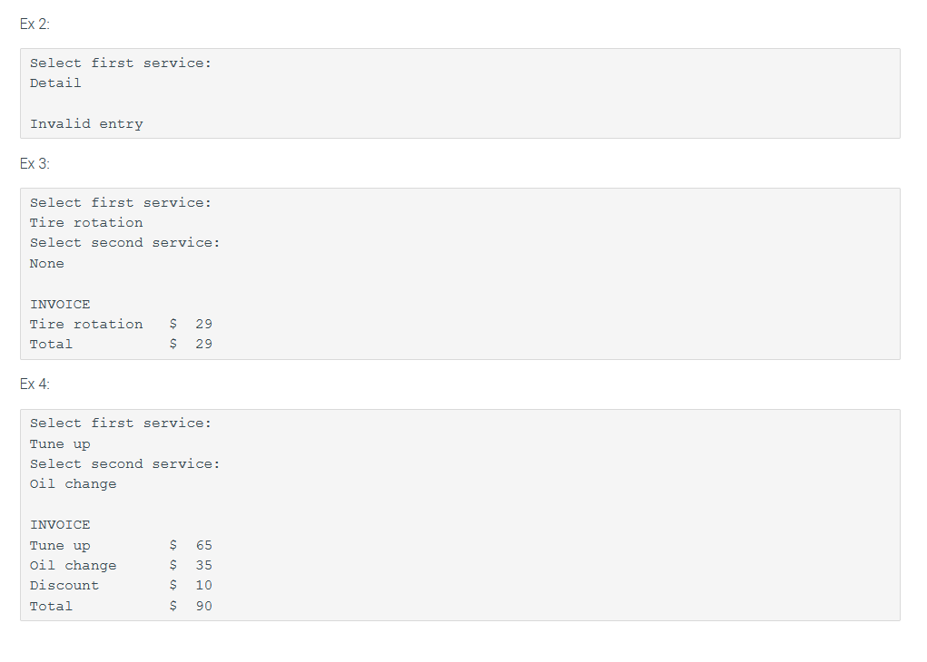 Solved 4.17 LAB: Program: Automobile service invoice | Chegg.com