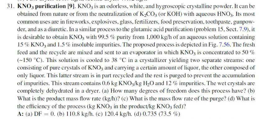 Solved 31. KNO3 purification [9]. KNO3 is an odorless, | Chegg.com