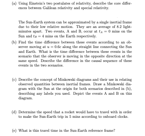 Solved (a) Using Einstein's two postulates of relativity, | Chegg.com