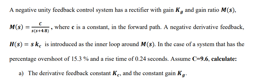 Solved A negative unity feedback control system has a | Chegg.com