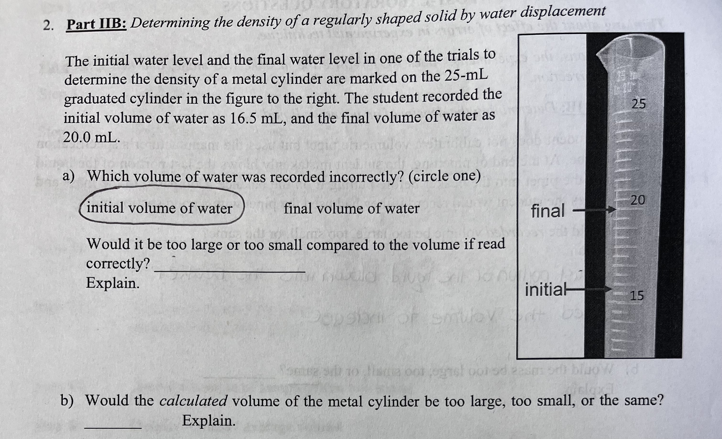 Solved The initial water level and the final water level in | Chegg.com