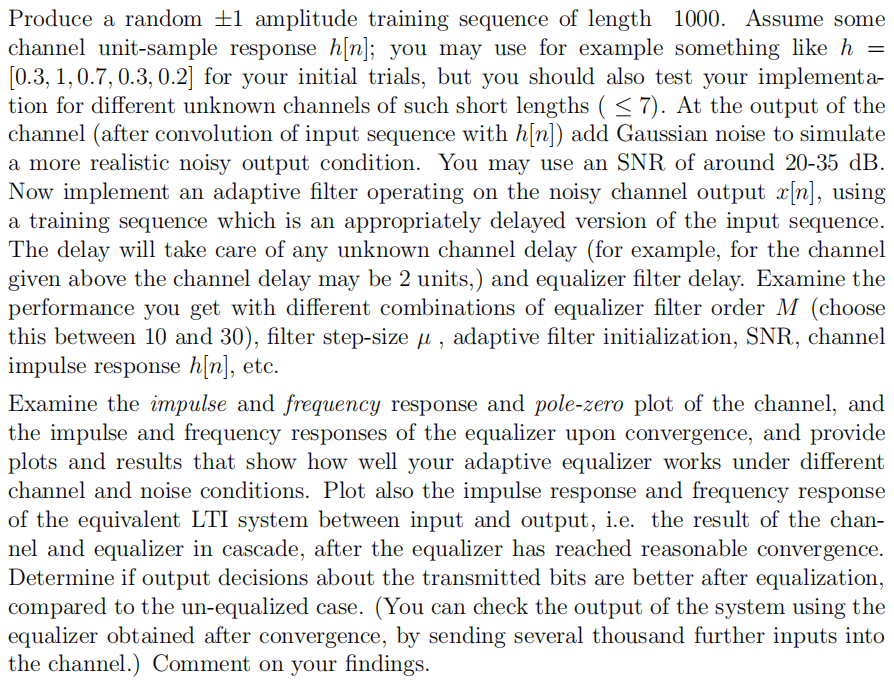 Produce a random El amplitude training sequence of | Chegg.com