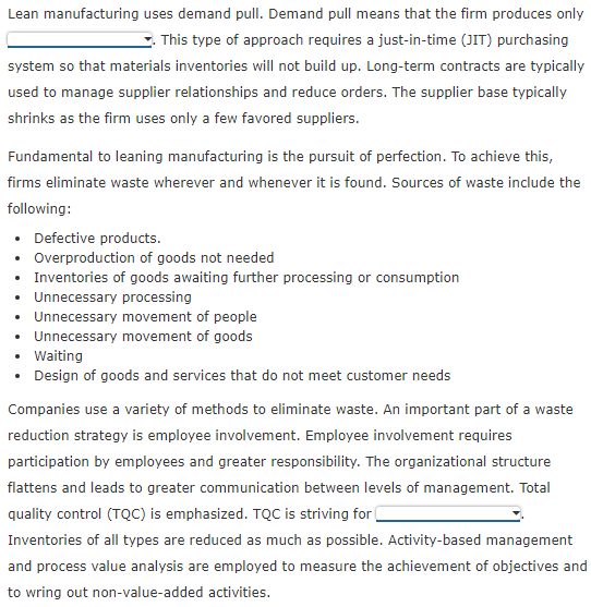 Lean manufacturing uses demand pull. Demand pull | Chegg.com