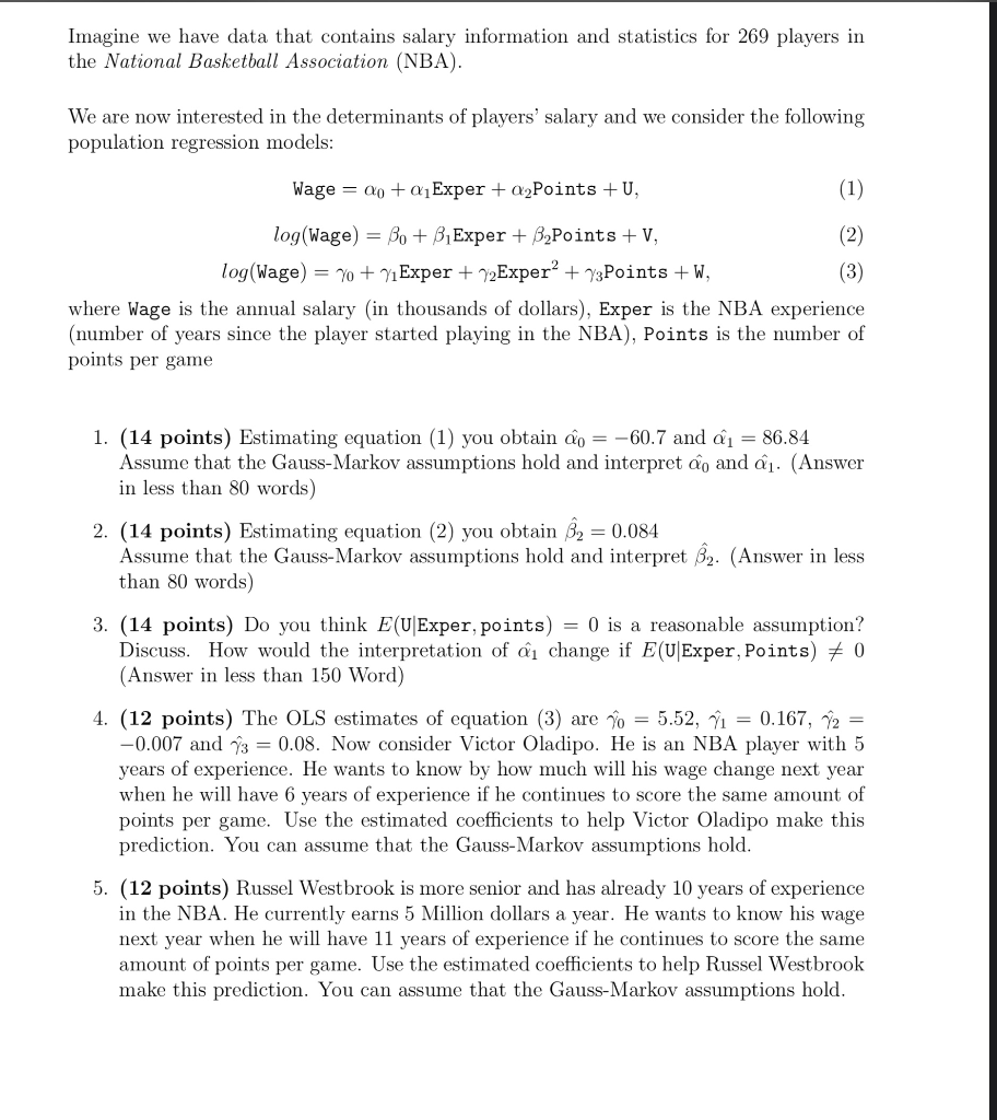 Solved 6. (12 points) The R2 of the OLS estimates of | Chegg.com