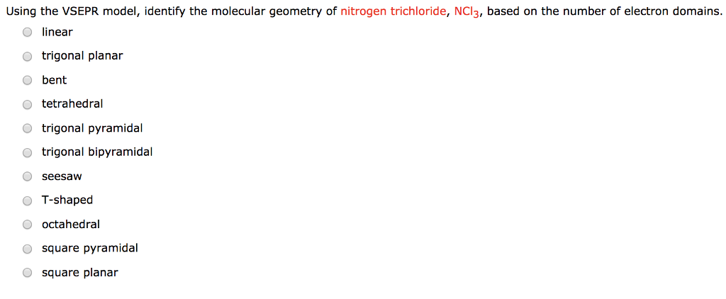 Solved Using the VSEPR model, identify the molecular | Chegg.com