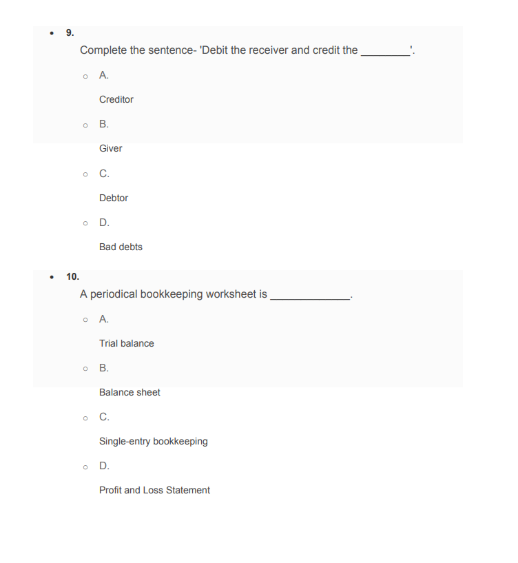 Solved 9. Complete the sentence- 'Debit the receiver and | Chegg.com
