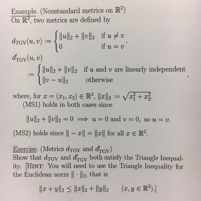 Solved Example. (Nonstandard metrics on R2) On R2, two | Chegg.com