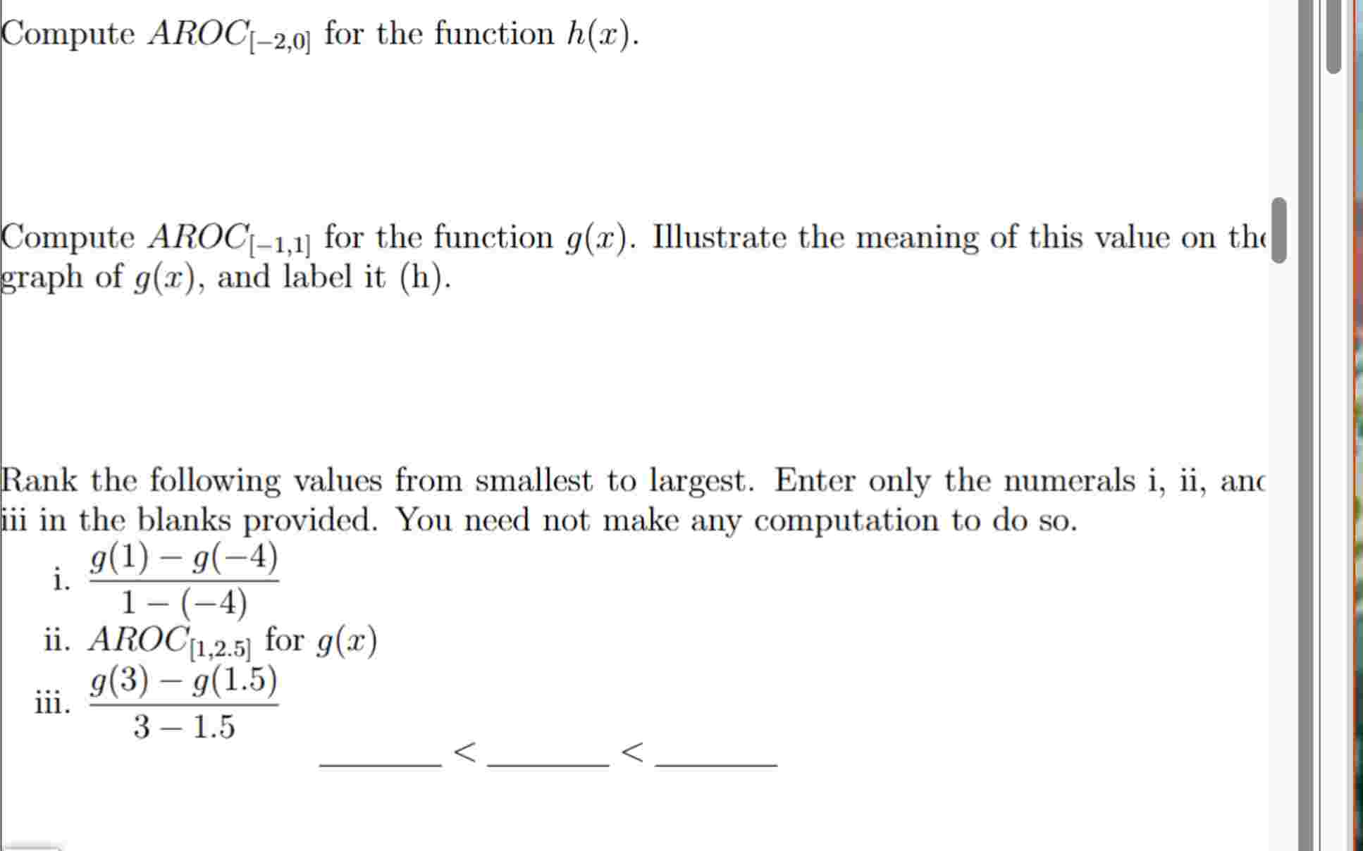 Solved Compute AROC[-2,0] ﻿for the function h(x).Compute | Chegg.com