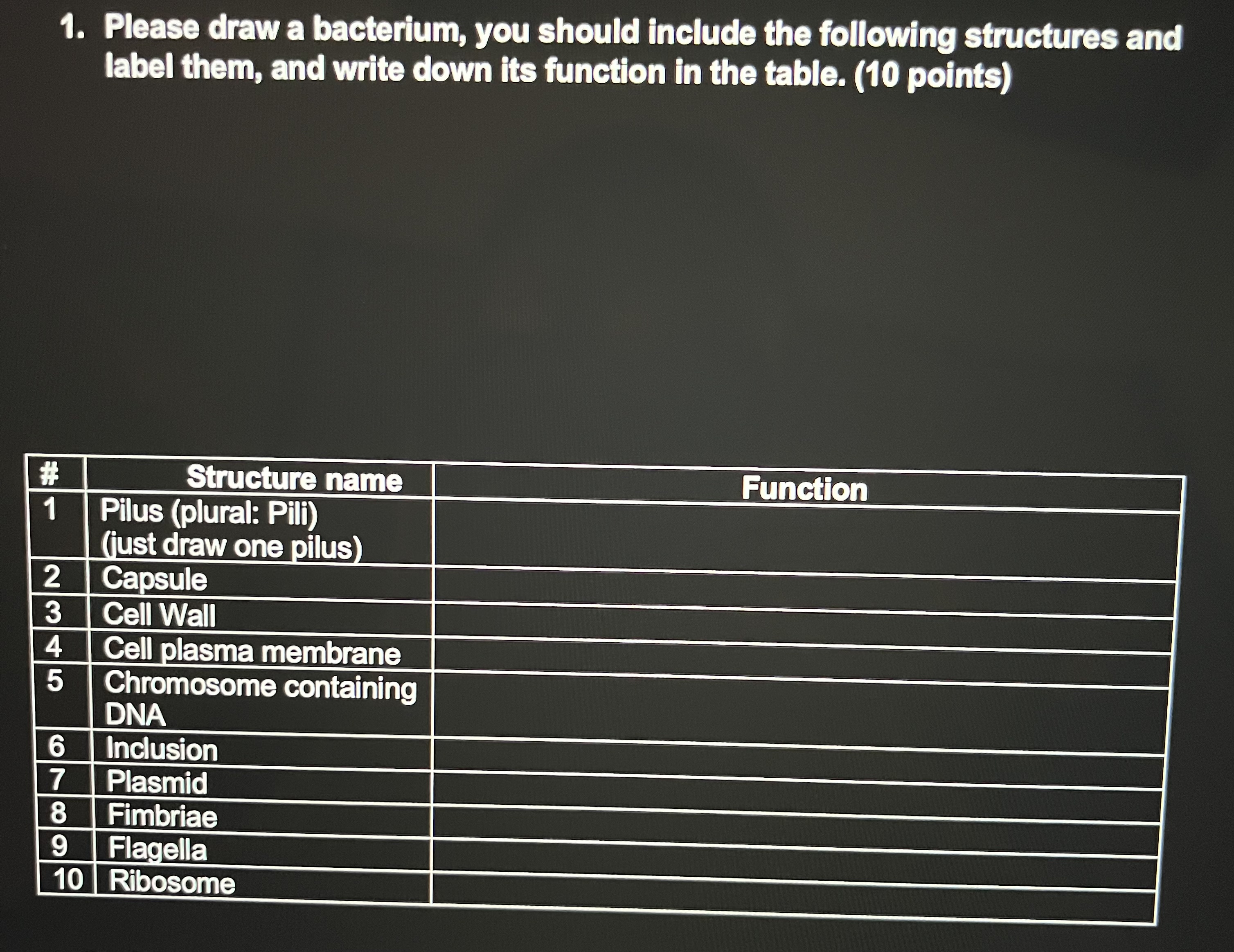 Solved 1. Please draw a bacterium, you should include the | Chegg.com
