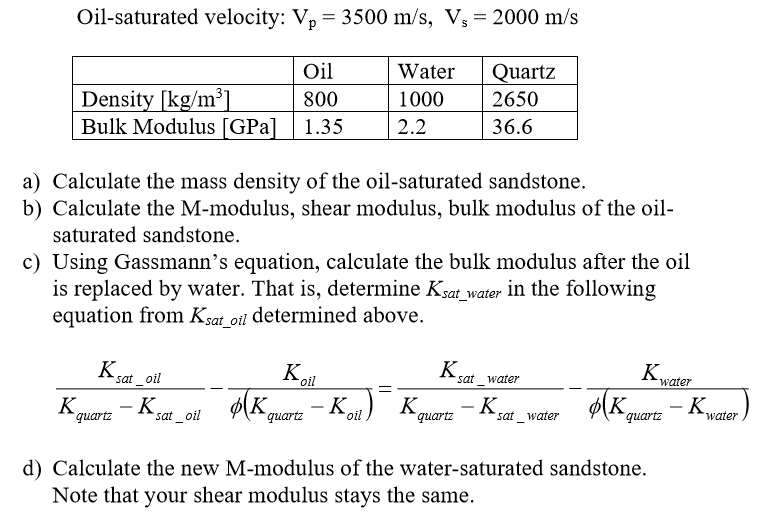 Solved Gassmann Fluid Substitution Water Injection In Oil