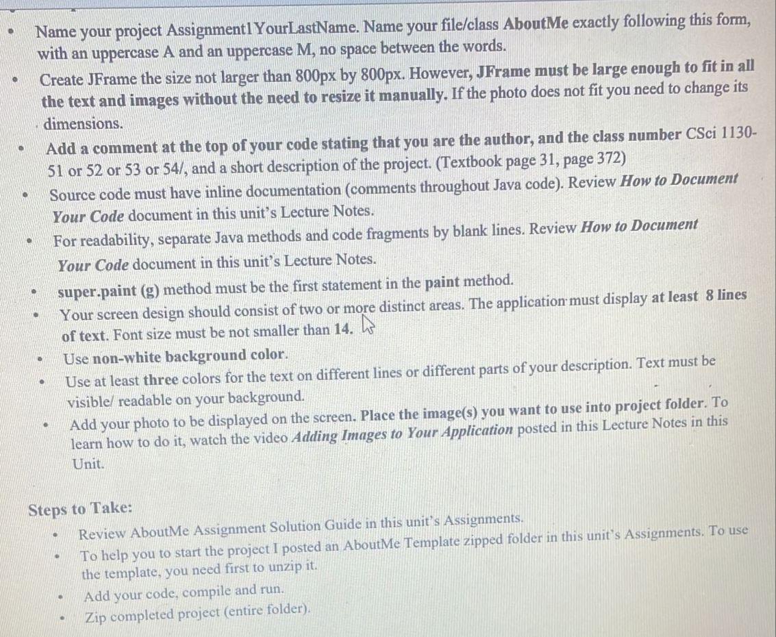 Name your project AssignmentlYourLastName. Name your | Chegg.com