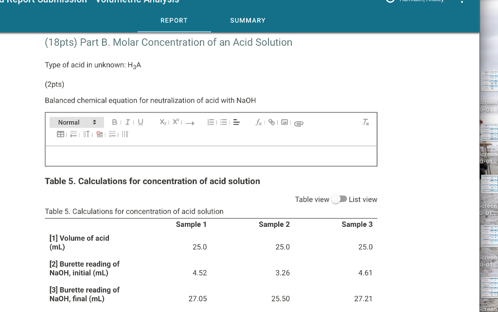 Solved REPORT SUMMARY (14pts) Part A. Standardization of a | Chegg.com