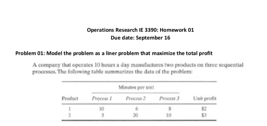 Solved Operations Research IE 3390: Homework 01 Due date: | Chegg.com