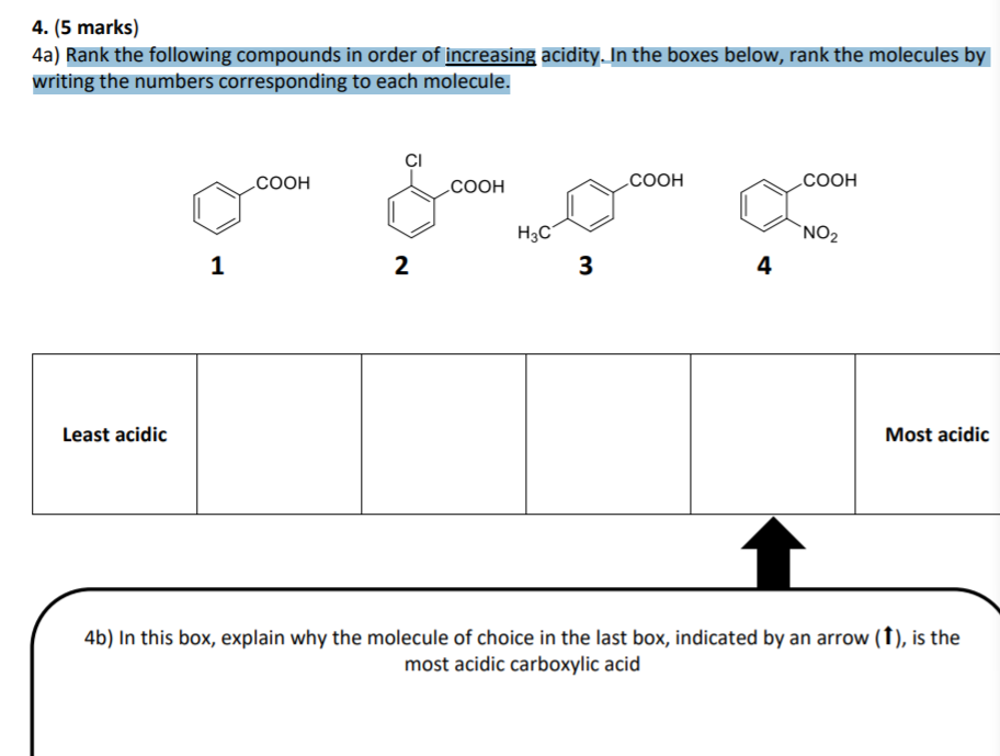 Solved 4. (5 marks) 4a) Rank the following compounds in | Chegg.com