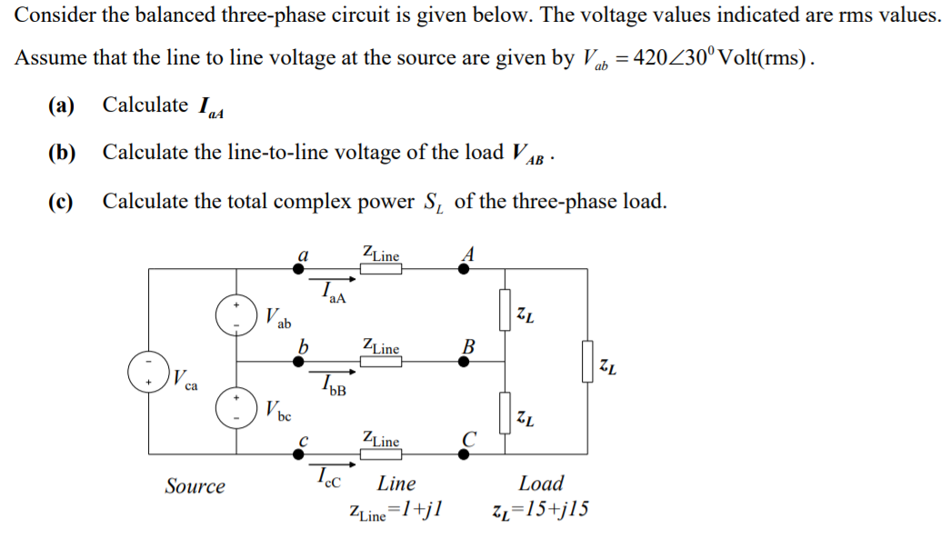 Solved Consider the balanced three-phase circuit is given | Chegg.com