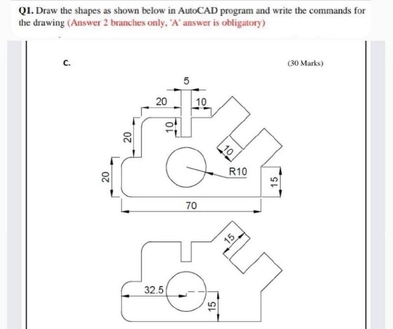 Solved Q1. Draw the shapes as shown below in AutoCAD program | Chegg.com