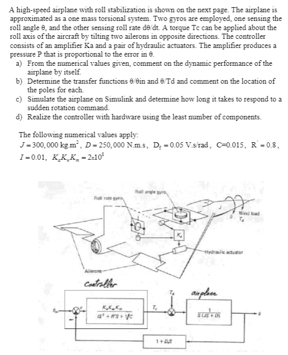 Solved A high-speed airplane with roll stabilization is | Chegg.com