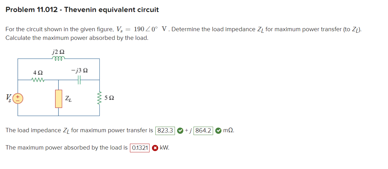 [Solved]: Problem 11.012 - Thevenin equivalent circuit For