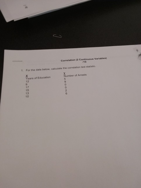Solved o Correlation (2 Continuous Variables) 1 For the data | Chegg.com