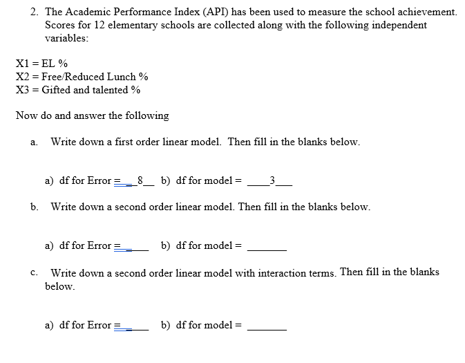Solved 2. The Academic Performance Index (API) has been used | Chegg.com