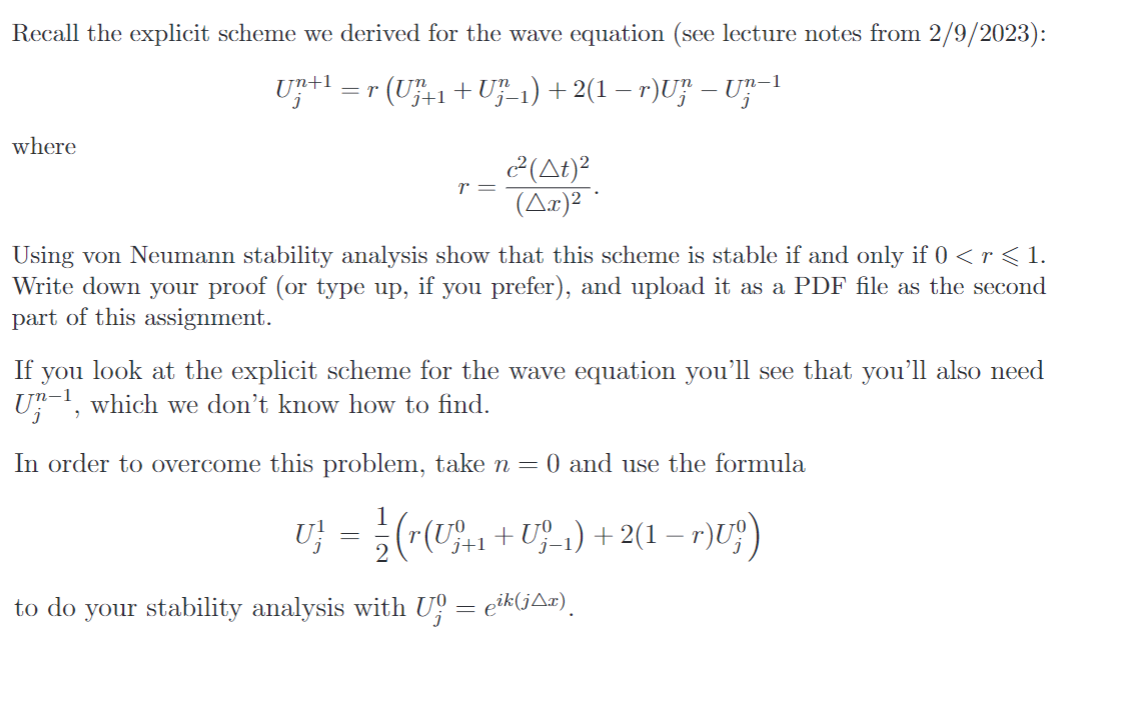 Solved Recall the explicit scheme we derived for the wave | Chegg.com