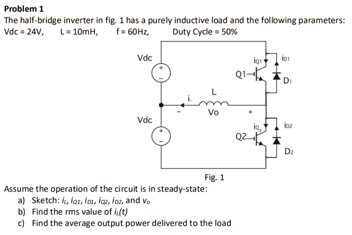 Solved Problem 1 The half-bridge inverter in fig. 1 has a | Chegg.com