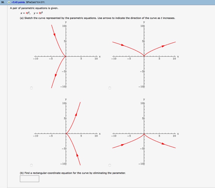 Solved A pair of parametric equations is given. x = 4t^2 y | Chegg.com