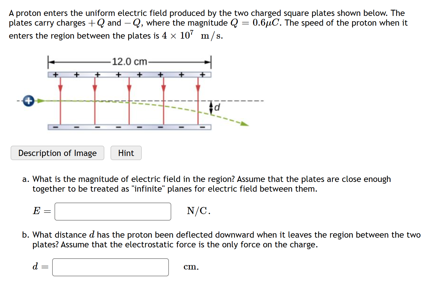 A proton enters the uniform electric field produced | Chegg.com