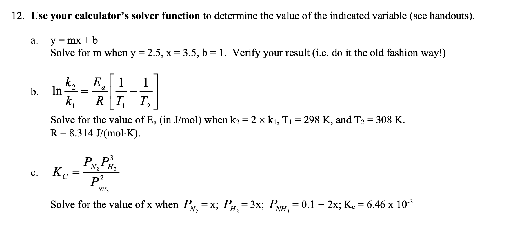 Solved 12. Use your calculator's solver function to | Chegg.com