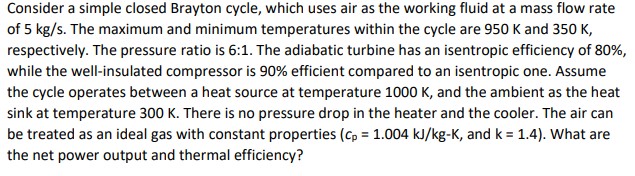 Solved Consider a simple closed Brayton cycle, which uses | Chegg.com