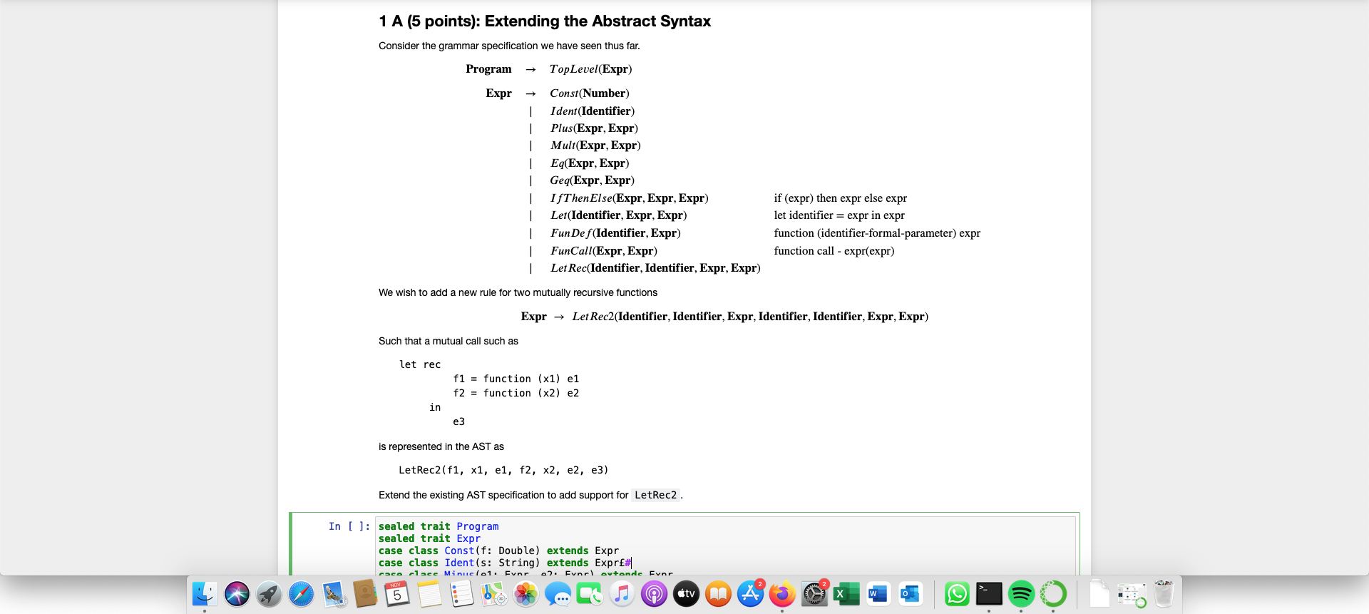 1 A (5 points): Extending the Abstract Syntax | Chegg.com