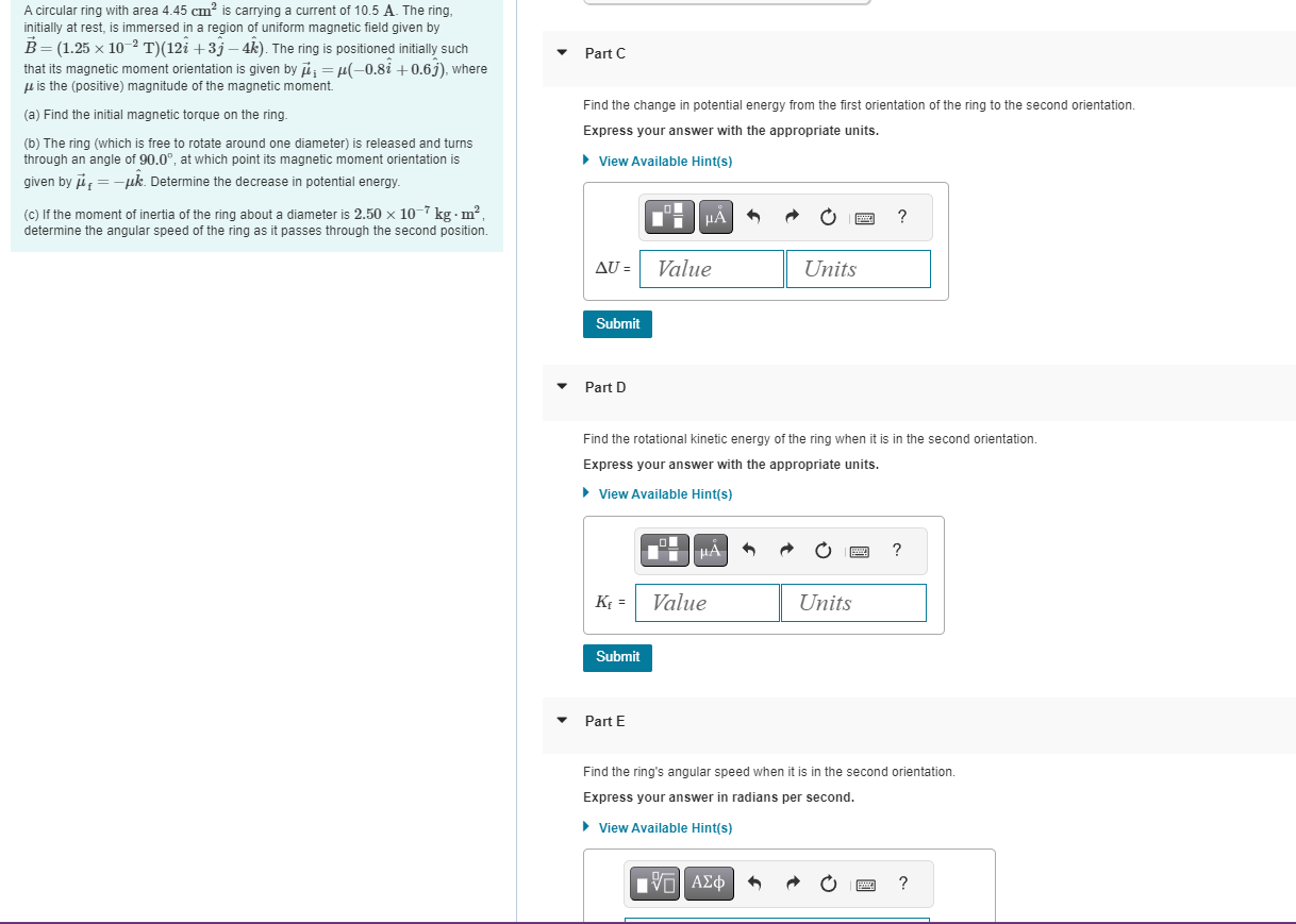 Solved ANSWER PARTS C,D and E on the rightA circular ring | Chegg.com
