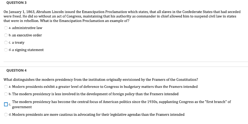 QUESTION 1 At the start of his term, the President | Chegg.com