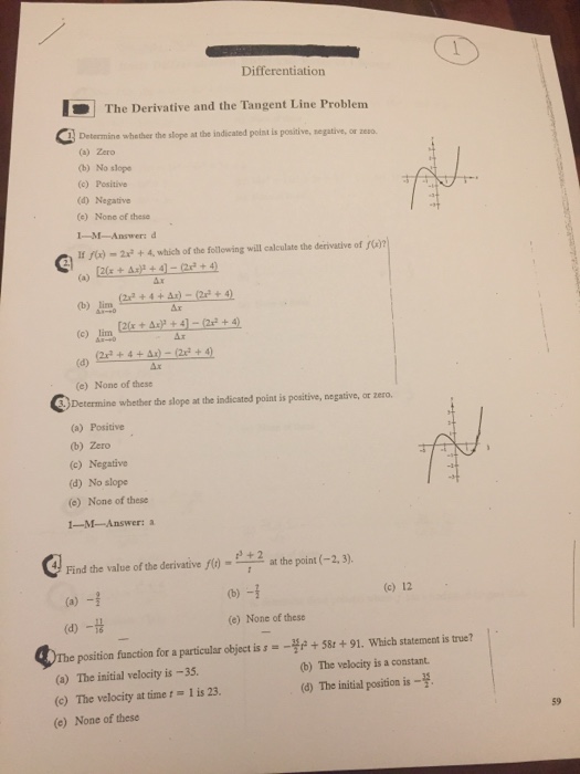 Solved The Derivative and the Tangent Line Problem | Chegg.com