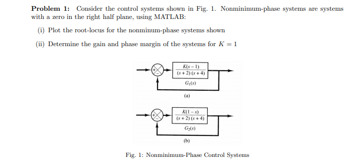 Solved Problem 1: Consider the control systems shown in Fig. | Chegg.com