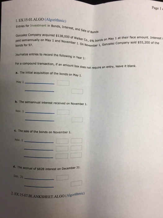 Solved Page 1 1. EX.15-01.ALGO (Algorithmic) Entries for | Chegg.com