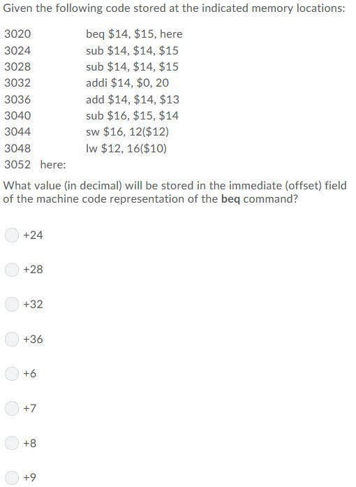 Solved Given the following code stored at the indicated | Chegg.com