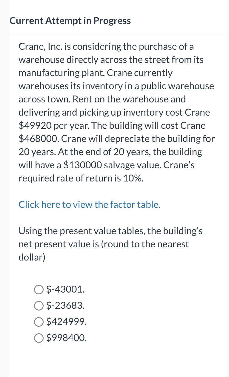 Solved Current Attempt in Progress Crane, Inc. is | Chegg.com