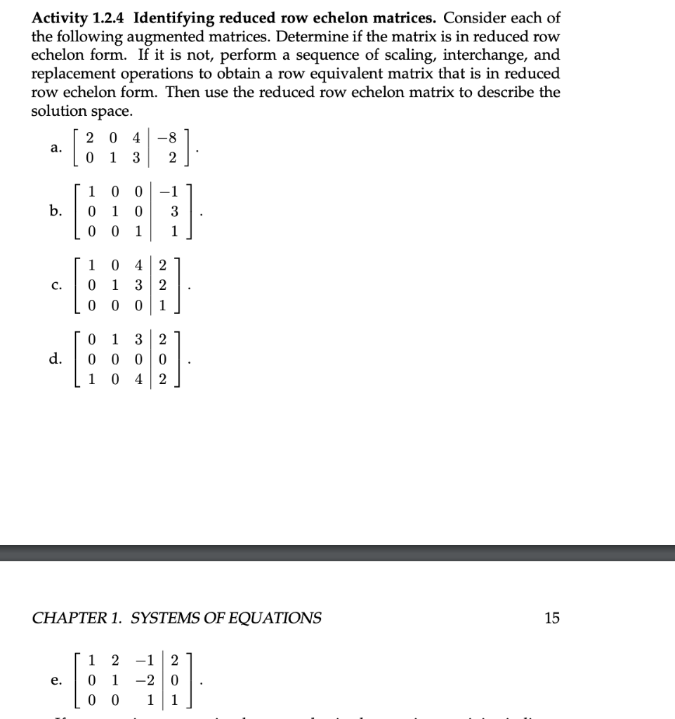 Solved Activity 1.2.4 Identifying reduced row echelon | Chegg.com