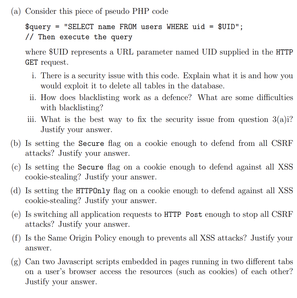 Solved (a) Consider this piece of pseudo PHP code $query = | Chegg.com